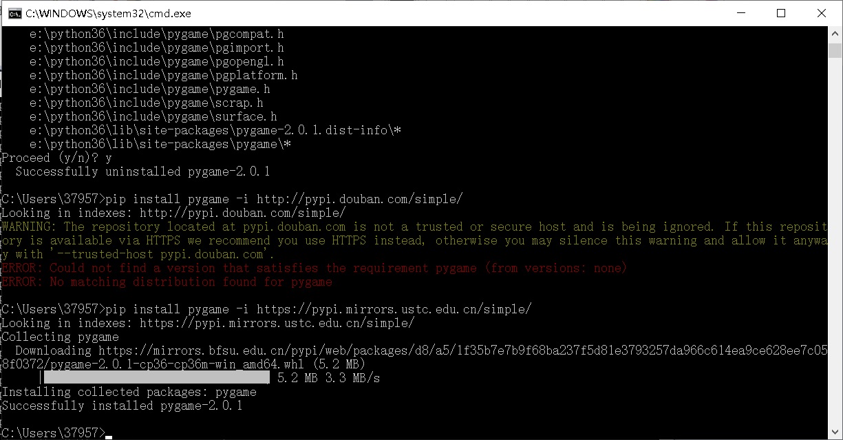 使用PIP、whl、临时换源三种方式安装pygame - 《python(大作业）（第二讲）》 - 极客文档