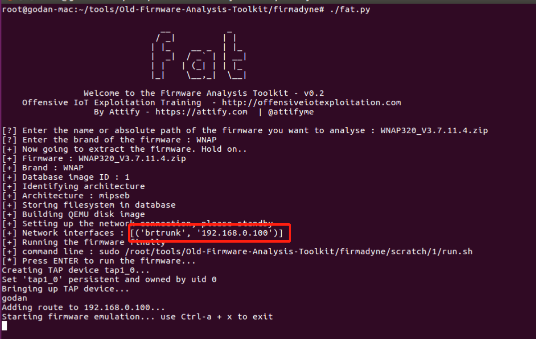 固件分析和漏洞利用 - Firmadyne(固件仿真模拟) - 《IOT渗透测试》 - 极客文档